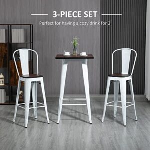 HOMCOM 3 Piece Industrial Dining Table Set, Counter Height Bar Table & Chairs Set with Footrests for Bistro, Pub, White and Brown