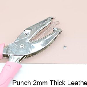 Star Shape Single Paper Hole Punch, 1 Pack 6.3 Inch Length 1/4 Inch of Diameter of Hole Handheld Puncher with Pink Soft Thick Leather Cover(Star 1/4 inch)