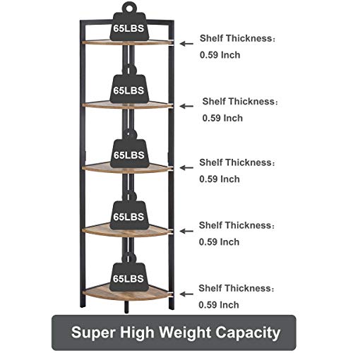 FATORRI Industrial Corner Shelf, 5 Tier Tall Corner Bookshelf, Wood and Metal Corner Bookcase (Rustic Oak)…