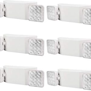 AKT LIGHTING Commercial Emergency Light, UL Certified, White Emergency Light Fixture with 2 LED Square Heads Adjustable & Backup Batteries Exit Lighting（6Pack）