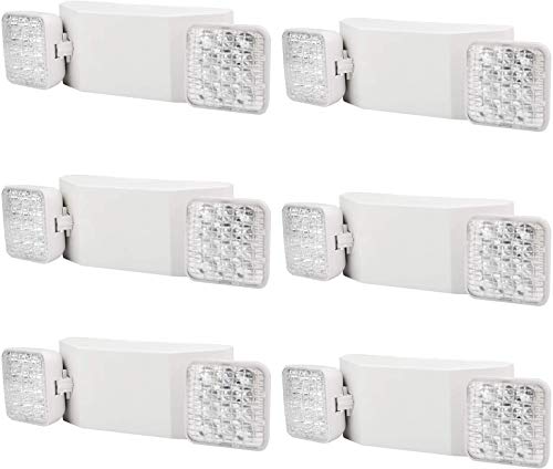 AKT LIGHTING Commercial Emergency Light, UL Certified, White Emergency Light Fixture with 2 LED Square Heads Adjustable & Backup Batteries Exit Lighting（6Pack）