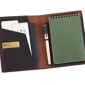 Leather Cover Compatible with Rite in the Rain & Rocketbook Mini Notebooks, Top Bound Spiral Notebook Cover, Leather Cover for 4'' x 6'' Pocket Notepad With Pen Holder - COFFEE