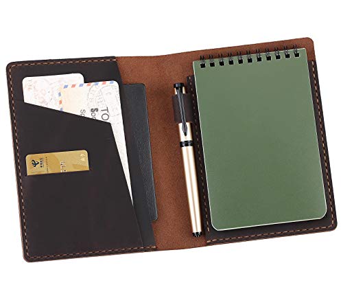 Leather Cover Compatible with Rite in the Rain & Rocketbook Mini Notebooks, Top Bound Spiral Notebook Cover, Leather Cover for 4'' x 6'' Pocket Notepad With Pen Holder - COFFEE