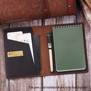 Leather Cover Compatible with Rite in the Rain & Rocketbook Mini Notebooks, Top Bound Spiral Notebook Cover, Leather Cover for 4'' x 6'' Pocket Notepad With Pen Holder - COFFEE