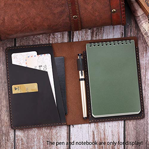 Leather Cover Compatible with Rite in the Rain & Rocketbook Mini Notebooks, Top Bound Spiral Notebook Cover, Leather Cover for 4'' x 6'' Pocket Notepad With Pen Holder - COFFEE