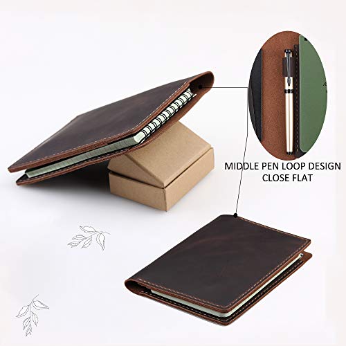 Leather Cover Compatible with Rite in the Rain & Rocketbook Mini Notebooks, Top Bound Spiral Notebook Cover, Leather Cover for 4'' x 6'' Pocket Notepad With Pen Holder - COFFEE