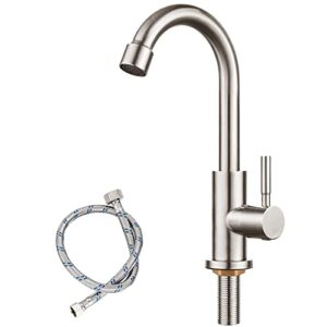 cold water only kitchen faucet brushed nickel single handle 1 hole 360 degree swivel spout deck mount high arc sus304 stainless steel sink bar tap goose neck with hose(drain not included)