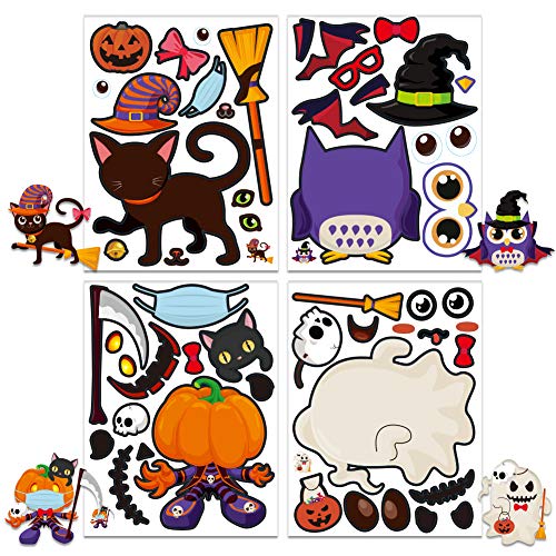 FaCraft Halloween Stickers for Kids,Make-a-Face Stickers,12 Sheets Make Your Own Stickers,Halloween Face Stickers for Halloween Party Games Favor Halloween Kids Treat Gift Party Supplies