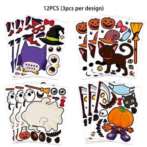 FaCraft Halloween Stickers for Kids,Make-a-Face Stickers,12 Sheets Make Your Own Stickers,Halloween Face Stickers for Halloween Party Games Favor Halloween Kids Treat Gift Party Supplies