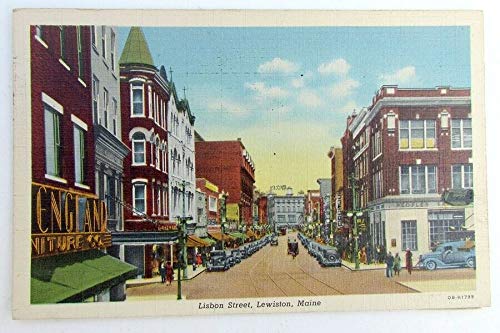 VINTAGE POSTCARD LISBON STREET LEWISTON MAINE car automobile