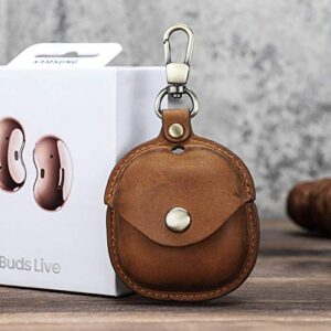 Kryfa Leather Case Compatible with Galaxy Buds Pro/Galaxy Buds 2, Samsung Galaxy Buds Live Protective Case with Keychain, Soft Genuine Leather Case Cover for Samsung Galaxy Earbuds (Brown)