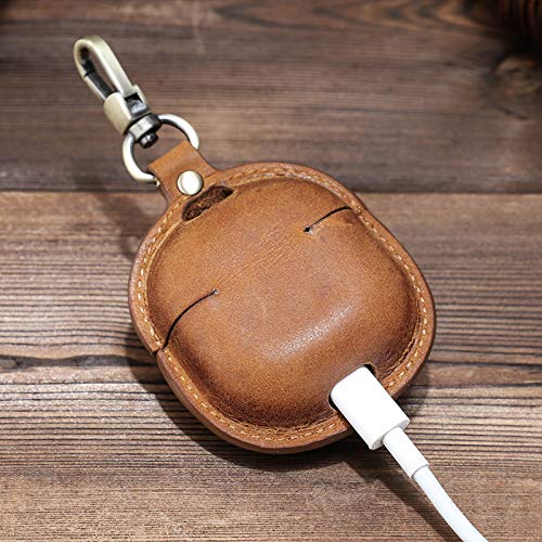 Kryfa Leather Case Compatible with Galaxy Buds Pro/Galaxy Buds 2, Samsung Galaxy Buds Live Protective Case with Keychain, Soft Genuine Leather Case Cover for Samsung Galaxy Earbuds (Brown)