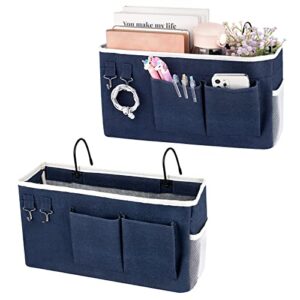 trycooling bedside caddy, bedside organizer caddy hanging storage for dorm rooms bed rails bunk hospital beds crib (2pc navy blue)