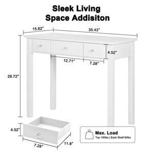 STHOUYN Home Office Small Writing Desk with Drawers Bedroom, Study Table for Adults/Student, Vanity Makeup Dressing Table Save Space Gifts White (White)