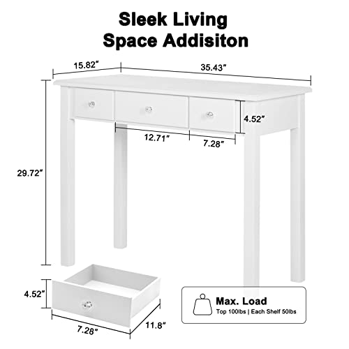 STHOUYN Home Office Small Writing Desk with Drawers Bedroom, Study Table for Adults/Student, Vanity Makeup Dressing Table Save Space Gifts White (White)