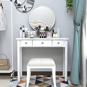 STHOUYN Home Office Small Writing Desk with Drawers Bedroom, Study Table for Adults/Student, Vanity Makeup Dressing Table Save Space Gifts White (White)