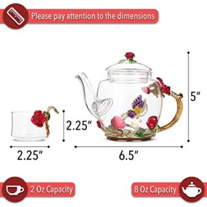 BTaT- Small Glass Tea Set, 2 Fancy Cups, Tea Pot Glass, Tea Kettle Set, Tea Pot, Glass Teapot, Tea Set for Adults, Glass Tea Kettle, Glass Tea Cup, Pretty Tea Cup, Teapot, Fancy Tea Cup, Fancy Tea Set