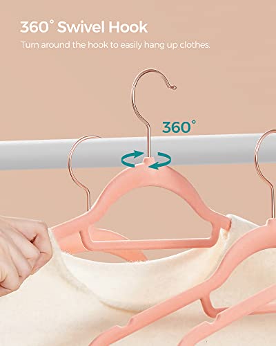 SONGMICS Velvet Hangers, Set of 30 Clothes Hanger with Rose Gold Swivel Hook, Non-Slip, and Space-Saving, 0.2-Inch Thick, 17.1-Inch Long for Coat, Shirt, Dress, Pants, Tie, Light Pink UCRF21PK30