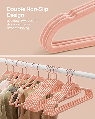 SONGMICS Velvet Hangers, Set of 30 Clothes Hanger with Rose Gold Swivel Hook, Non-Slip, and Space-Saving, 0.2-Inch Thick, 17.1-Inch Long for Coat, Shirt, Dress, Pants, Tie, Light Pink UCRF21PK30