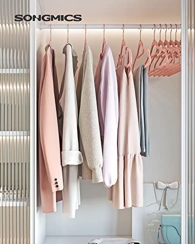 SONGMICS Velvet Hangers, Set of 30 Clothes Hanger with Rose Gold Swivel Hook, Non-Slip, and Space-Saving, 0.2-Inch Thick, 17.1-Inch Long for Coat, Shirt, Dress, Pants, Tie, Light Pink UCRF21PK30