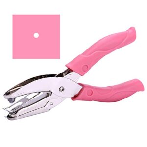 1 pack 6.3 inch length 1/16 inch diameter of circle hole handheld single paper hole punch, puncher with pink soft thick leather cover (s circle)