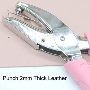 1 Pack 6.3 Inch Length 1/16 Inch Diameter of Circle Hole Handheld Single Paper Hole Punch, Puncher with Pink Soft Thick Leather Cover (S Circle)