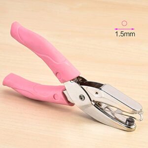 1 Pack 6.3 Inch Length 1/16 Inch Diameter of Circle Hole Handheld Single Paper Hole Punch, Puncher with Pink Soft Thick Leather Cover (S Circle)