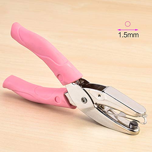 1 Pack 6.3 Inch Length 1/16 Inch Diameter of Circle Hole Handheld Single Paper Hole Punch, Puncher with Pink Soft Thick Leather Cover (S Circle)