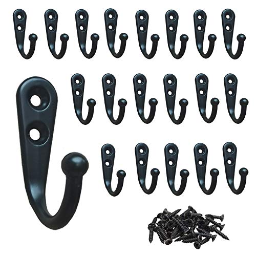 YMAISS 40packs Small Black Wall Mounted Coat Hook Single Coat Hanger Vintage Style Double Hole Metal Single Hook Hangers Robe Hooks Door Hook Key Hooks Jewelry Cloth Hanger with 80 Screws