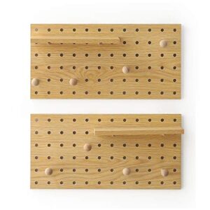 xaomlp wooden pegboard modular display organization storage wall hooks shelf(color:oak)