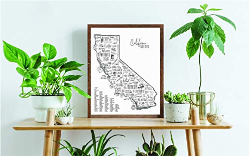 Surf California Map - Beach Wall Decor - 16 x 20 Inch Art Poster of California Surf Breaks - Unique Wall Art for Coastal, Ocean, Nautical & Surfboard Themed Decor - Poster Frame NOT Included