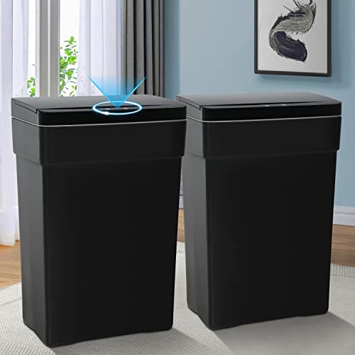 Kitchen Trash Can 13 Gallon Automatic Trash Can 50L Touch Free Garbage Can, High-Capacity Motion Sensor Waste Bin for Kitchen Living Room Bathroom Office, Black-Set of 2