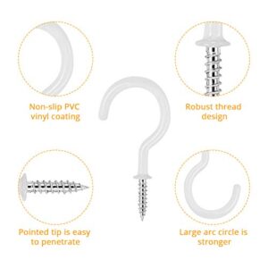 MJIYA 36 PCS Vinyl Coated Ceiling Hooks Question Mark Shape Hook Heavy Duty Screw Cup Hook for Bathroom Kitchen Wall Ceiling Hanging (White, 3/4 Inch)