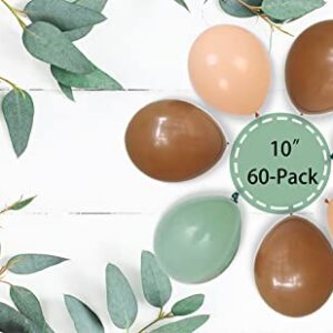 60PCS Sage Green Eucalyptus Avocado Blush Cream Tan Brown 10 Inch Balloon Garland Arch Backdrop for Rustic Wedding Neutral Green Baby Bridal Shower Garden Tea Party Decortion