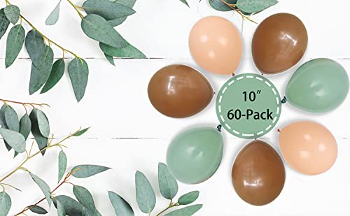 60PCS Sage Green Eucalyptus Avocado Blush Cream Tan Brown 10 Inch Balloon Garland Arch Backdrop for Rustic Wedding Neutral Green Baby Bridal Shower Garden Tea Party Decortion