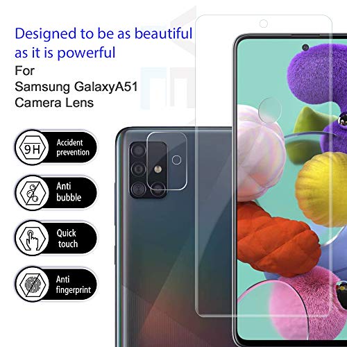 Galaxy A51 HD Clear Tempered Glass Screen Protector + Camera Lens Protectors by YEYEBF, [2+2 Pack] [in-Display Fingerprint][9H Hardness][Bubble-Free] Screen Protector Glass for Samsung Galaxy A51