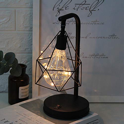 Led Night Light Table Lamp Black Hanging Diamond USB Power Supply Iron Art Minimalist Style Decoration Cafe Bathroom Children'S Room Porch Living Room Bedroom Study Halloween Christmas,Warm white