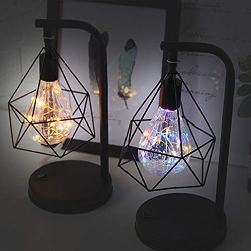 Led Night Light Table Lamp Black Hanging Diamond USB Power Supply Iron Art Minimalist Style Decoration Cafe Bathroom Children'S Room Porch Living Room Bedroom Study Halloween Christmas,Warm white