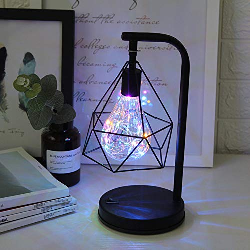 Led Night Light Table Lamp Black Hanging Diamond USB Power Supply Iron Art Minimalist Style Decoration Cafe Bathroom Children'S Room Porch Living Room Bedroom Study Halloween Christmas,Warm white