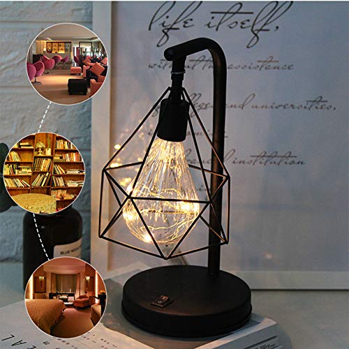 Led Night Light Table Lamp Black Hanging Diamond USB Power Supply Iron Art Minimalist Style Decoration Cafe Bathroom Children'S Room Porch Living Room Bedroom Study Halloween Christmas,Warm white