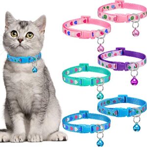 6 pieces cat collar with bell kitten breakaway collar heart pattern adjustable safe baby kitten collars lollipop spring summer cat collars for girl boy cats