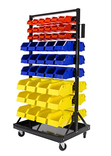 Steel Dragon Tools® TLPB05 90 Parts Bin Shelving Storage Organizer with Locking Wheels for Shop Garage and Home