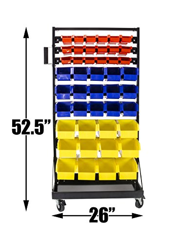 Steel Dragon Tools® TLPB05 90 Parts Bin Shelving Storage Organizer with Locking Wheels for Shop Garage and Home