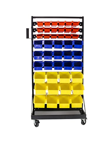 Steel Dragon Tools® TLPB05 90 Parts Bin Shelving Storage Organizer with Locking Wheels for Shop Garage and Home