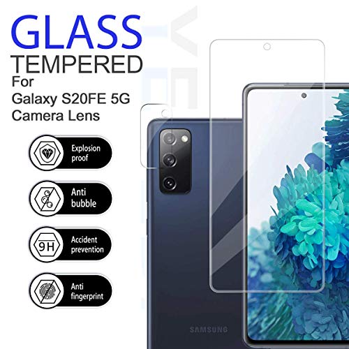 Galaxy S20 FE HD Clear Tempered Glass Screen Protector + Camera Lens Protectors by YEYEBF, [2+2 Pack] [3D Glass] [Anti-Glare] [Bubble-Free] Screen Protector Glass for Samsung Galaxy S20 FE