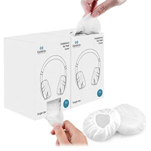 geekria 100 pairs disposable headphone covers with dispenser box, stretchable sanitary ear pads covers, hygienic ear cushion protector for medium-sized earpiece (50 pairs/box, 2 boxes)