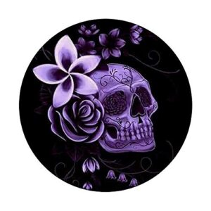 Purple Skull Black Floral Flowers Skulls Skeletons Bones PopSockets Grip and Stand for Phones and Tablets