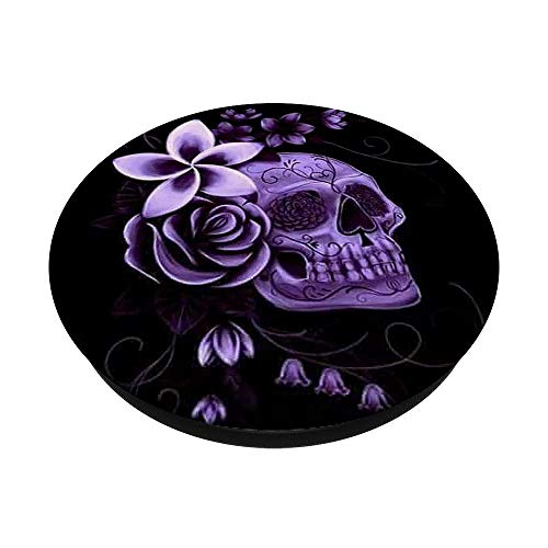 Purple Skull Black Floral Flowers Skulls Skeletons Bones PopSockets Grip and Stand for Phones and Tablets