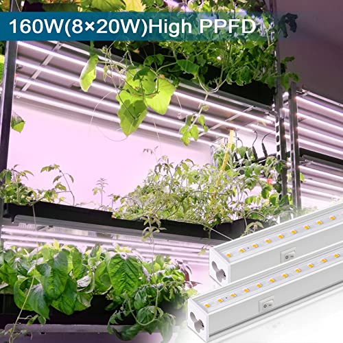 Barrina T5 Grow Lights, Full Spectrum, 4ft 160W (8 x 20W, 1000W Equivalent), LED Grow Light Bulbs, Plant Lights for Indoor Plants, Greenhouse, Plug and Play, Pinkish White, 8-Pack