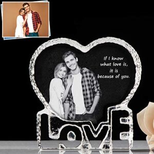 ywhl laser engrave custom couple photo frame, personalized your own picture gift for her, crystal love heart shaped keepsake